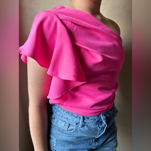 glam | Tops | Glam One Shoulder Pink Ruffle Top L | Poshmark